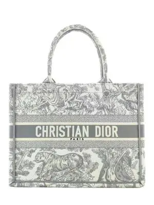 Dior Book Embroidered Canvas Medium Tote Bag - Grey
