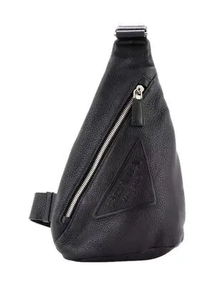 Prada Triangle Logo Leather Sling Backpack - Black