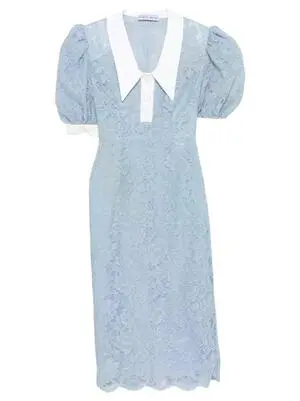 ROWEN ROSE Lace Midi Dress With Puff Sleeves - Blue