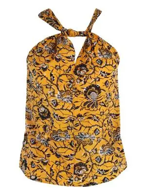 ISABEL MARANT VINTAGE Floral Print Halter Top - Yellow