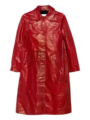 Nour Hammour Croco-embossed Leather Coat - Red