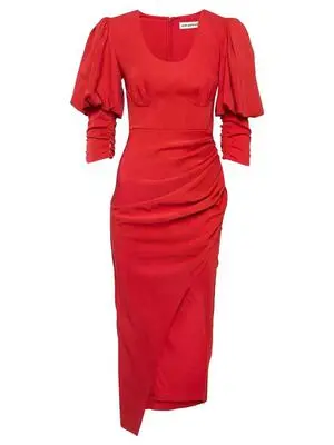 SELF-PORTRAIT Puff-sleeve Midi Dress - Red