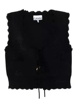 GANNI Flower-appliqué Sleeveless Cardigan - Black