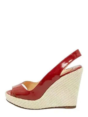 CHRISTIAN LOUBOUTIN Woven Wedge Leather Sandals - Red
