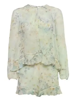 Zimmermann Silk Floral Playsuit - Neutrals