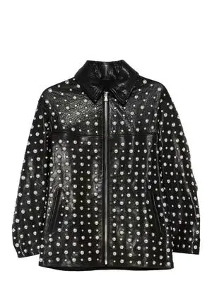 Nour Hammour Studded Leather Zip Jacket - Black