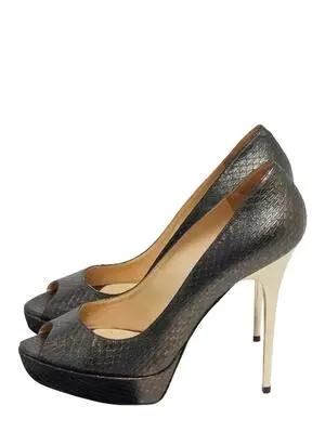 JIMMY CHOO Leather Platform Peep-toe Pumps - Grey