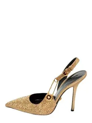 Versace Crystal-embellished Safety Pin Pumps - Gold