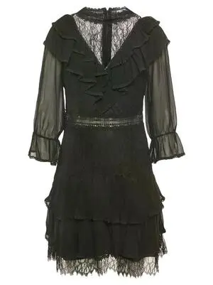 Alice + Olivia Crepe Laced Ruffled Mini Dress - Black