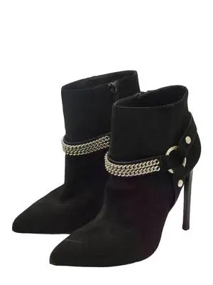 Saint Laurent Chain-embellished Suede Boots - Black