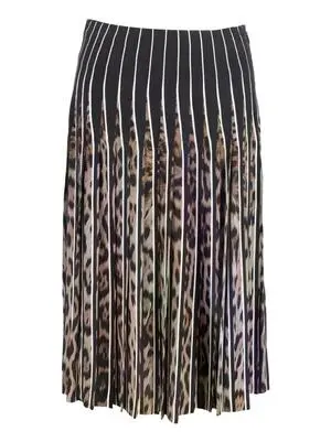 Roberto Cavalli Pleated Animal-print Skirt - Black
