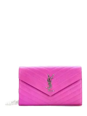 Saint Laurent Classic Monogram Wallet On Chain - Purple