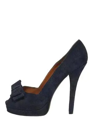 Fendi Suede Bow Peep Toe Pumps - Blue
