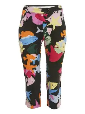Moschino Crepe Fish-print Trousers - Black