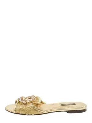 Dolce & Gabbana Lace Overlay Flat Sandals - Gold