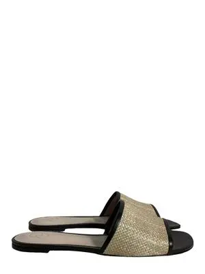 PORTE & PAIRE Leather-trim Raffia Slides - Neutrals