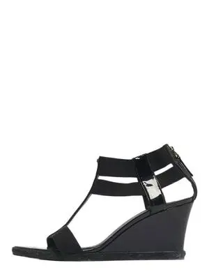 Fendi Leather Wedge Sandals - Black