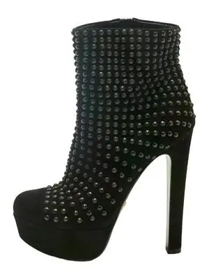PRADA Suede Studded Block Heel Boots