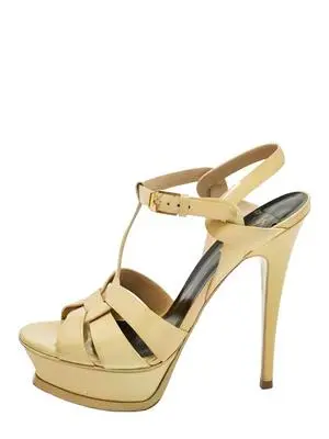 Saint Laurent Interlaced-straps Platform Sandals - Neutrals
