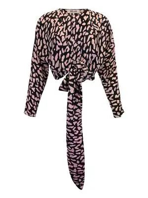 Diane Von Furstenberg Leopard Print Wrap Blouse - Black