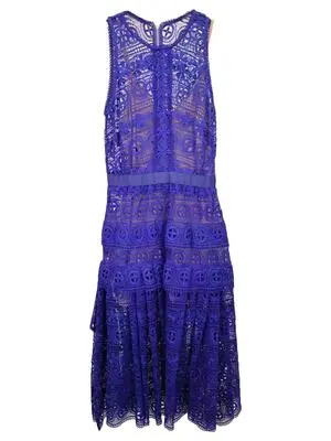 SELF-PORTRAIT Lace-pattern Midi Dress - Blue