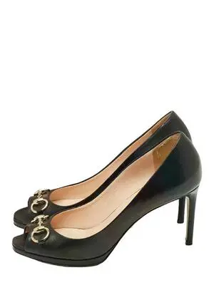 Gucci Leather Horsebit Peep-toe Pumps - Black