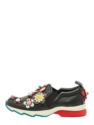 Fendi Flowerland Leather Slip-on Sneakers - Black