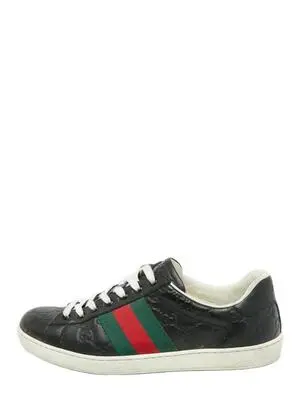 Gucci Ace Signature Leather Sneakers - Black