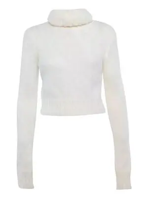 Saint Laurent Turtleneck Cropped Sweater - Neutrals