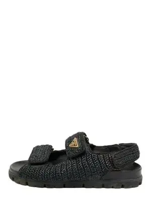 Prada Woven Straw Platform Sandals - Black