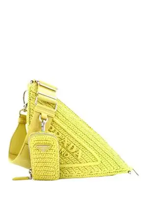 Prada Triangle Logo Zip Crochet Raffia Crossbody Bag - Yellow