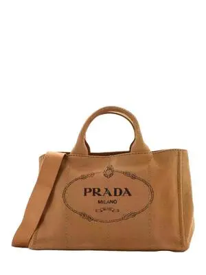 Prada Canapa Convertible Canvas Medium Tote Bag Brown