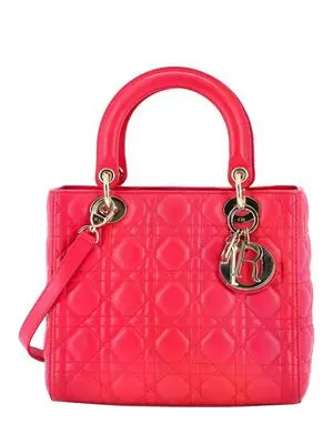 Dior Lady Cannage Quilt Lambskin Medium Satchel - Pink