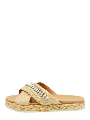 PRADA Crystal Raffia Platform Flats