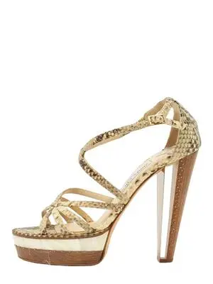 JIMMY CHOO 110mm Python-embossed Ankle-strap Sandals - Neutrals