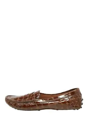 TOD'S Vintage Gommini Croc-embossed Leather Loafers - Brown