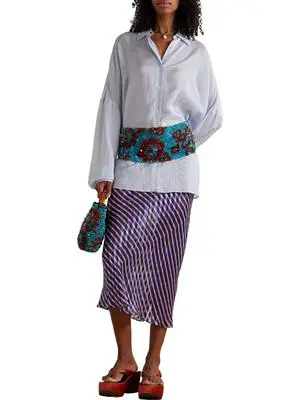 Dries Van Noten Striped Devoré-Satin Midi Skirt Multi
