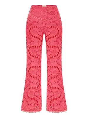 Charo Ruiz Ibiza Stern Broderie Anglaise Cotton-blend Flared Pants - Pink