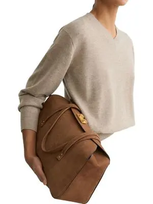 REISS Anika Suede Bowling Bag - Tan