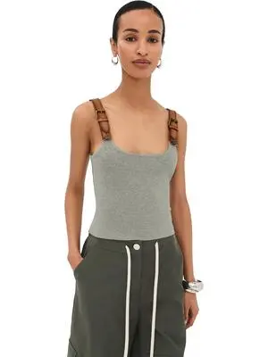 Monse Leather Strap Tank Top - Heather Grey
