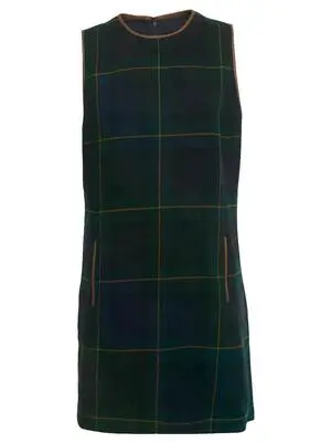 Polo Ralph Lauren Plaid Mini Dress With Leather Trim - Green