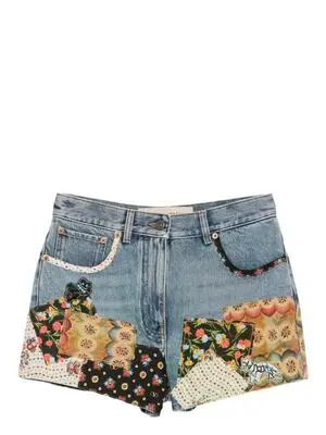 Valentino Garavani Patchwork Beaded-appliqué Denim Shorts - Blue