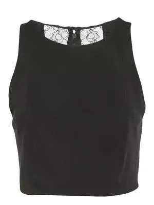 Alice + Olivia Lace Trimmed Zip-up Crop Top - Black