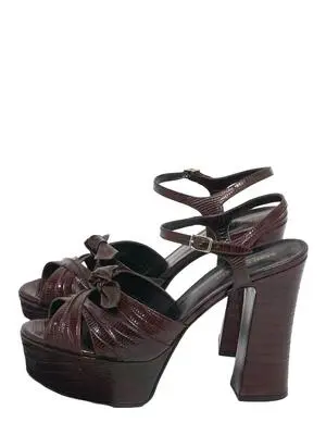 Saint Laurent Candy Lizard-embossed Bow Sandals - Brown