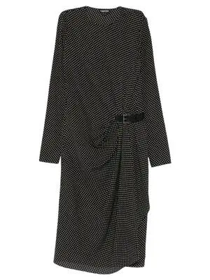 TOM FORD Polka-dot Belted Midi Dress - Black