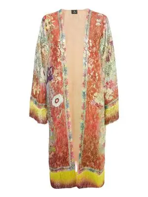 ETRO Floral Print Coat With Fringed Edges