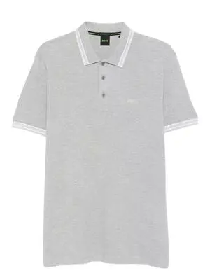 BOSS Striped-collar Polo Shirt - Grey