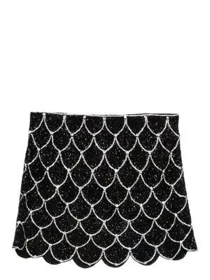 Alice + Olivia Beaded Scalloped Mini Skirt - Black