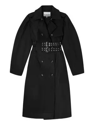 GANNI Belted Double-breasted Coat - Black