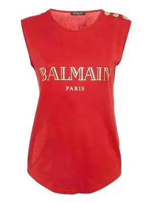 Balmain Cotton Button Tank - Red